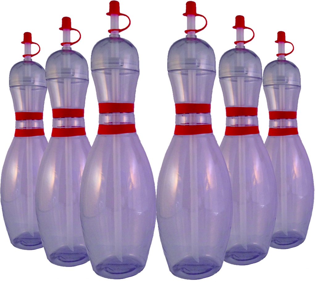 Large Bowling Pin Water Bottles 6 pack Clear -Sierra Novelty Bowling Stuff