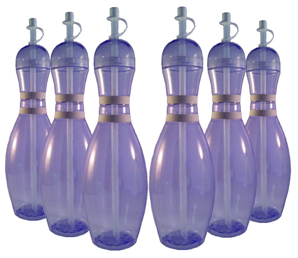 Large Bowling Pin Water Bottle 6 pack Clear - Sierra Novelty Bowling Stuff