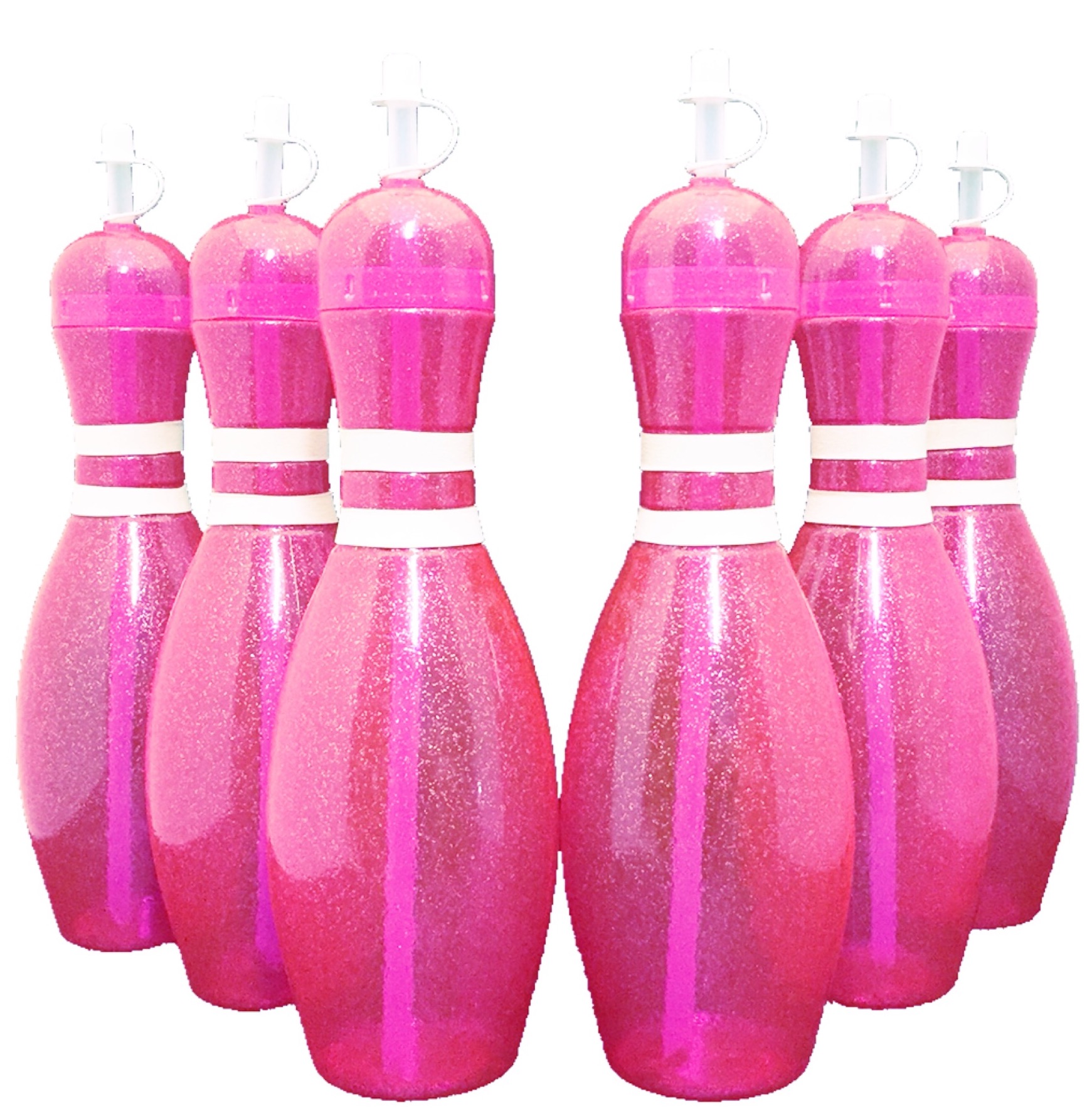 Large Bowling Pin Water Bottles 6 pack Pink by Sierra Novelty Bowling